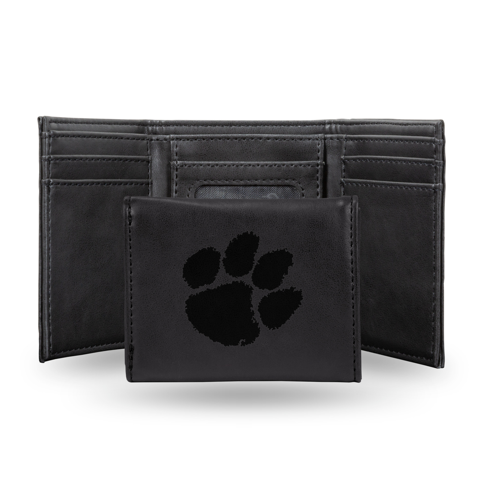 Clemson Tigers Black Laser Engraved Tri-Fold Wallet