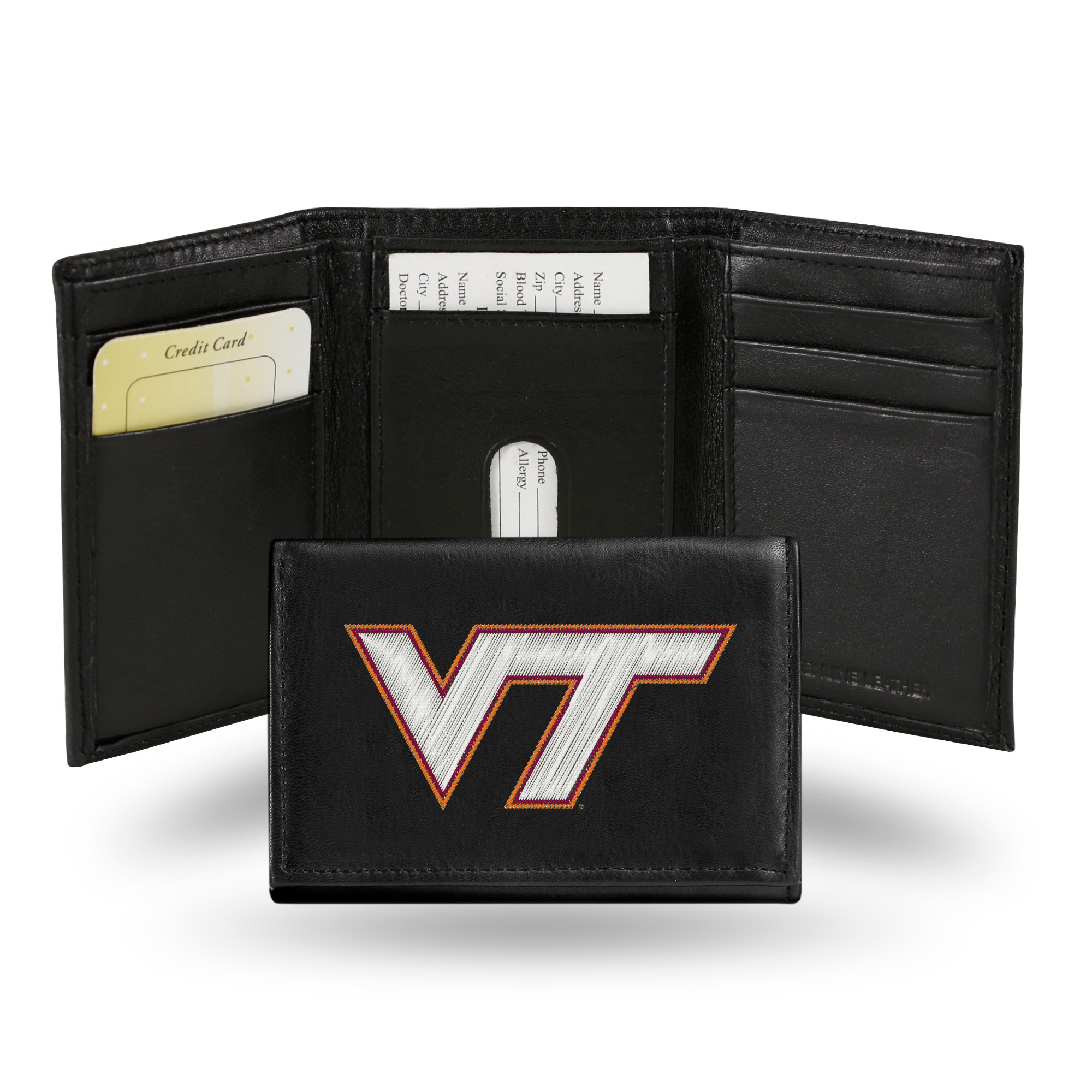 Virginia Tech Hokies Embroidered Genuine Leather Tri-fold Wallet