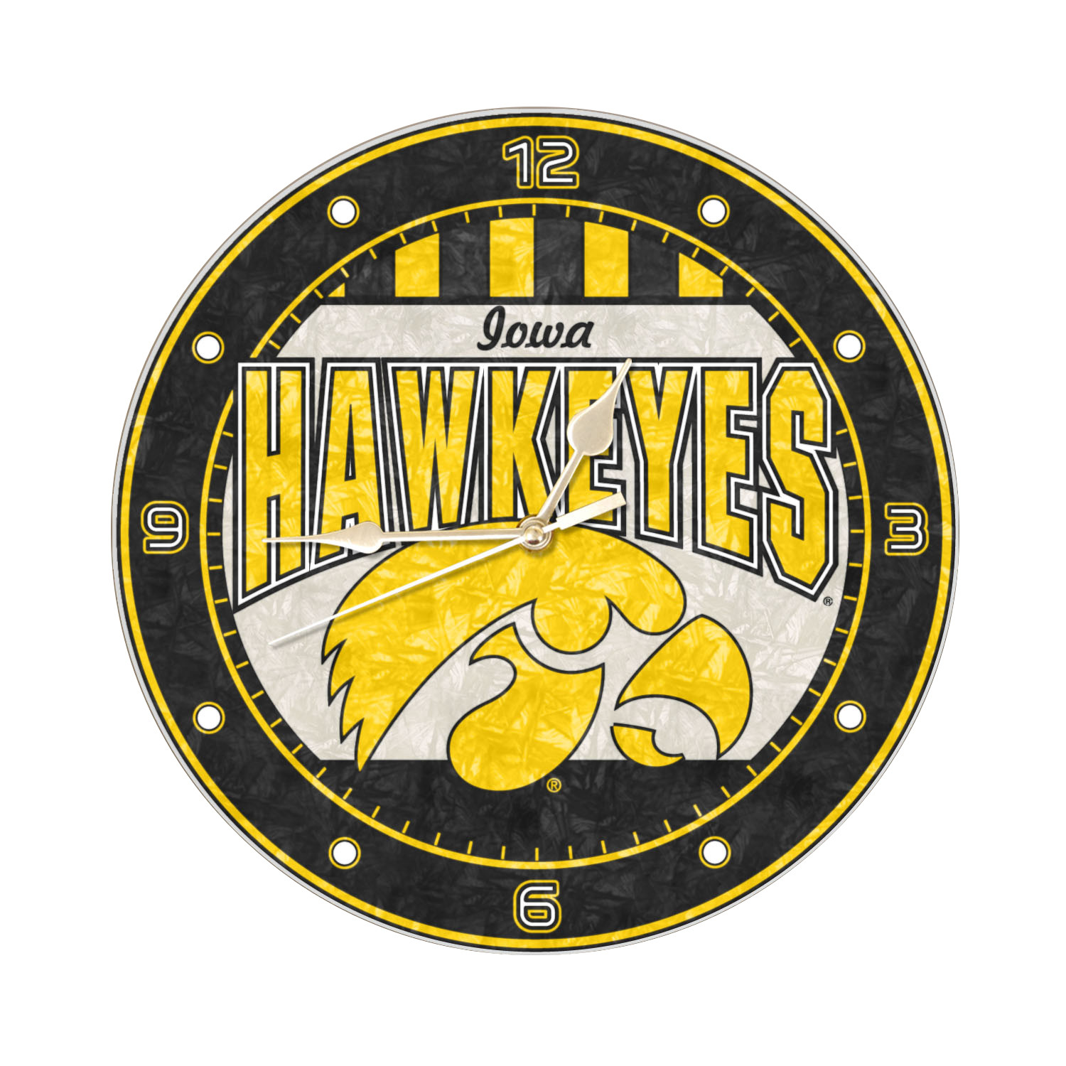 Iowa Hawkeyes 12in Art Glass Clock