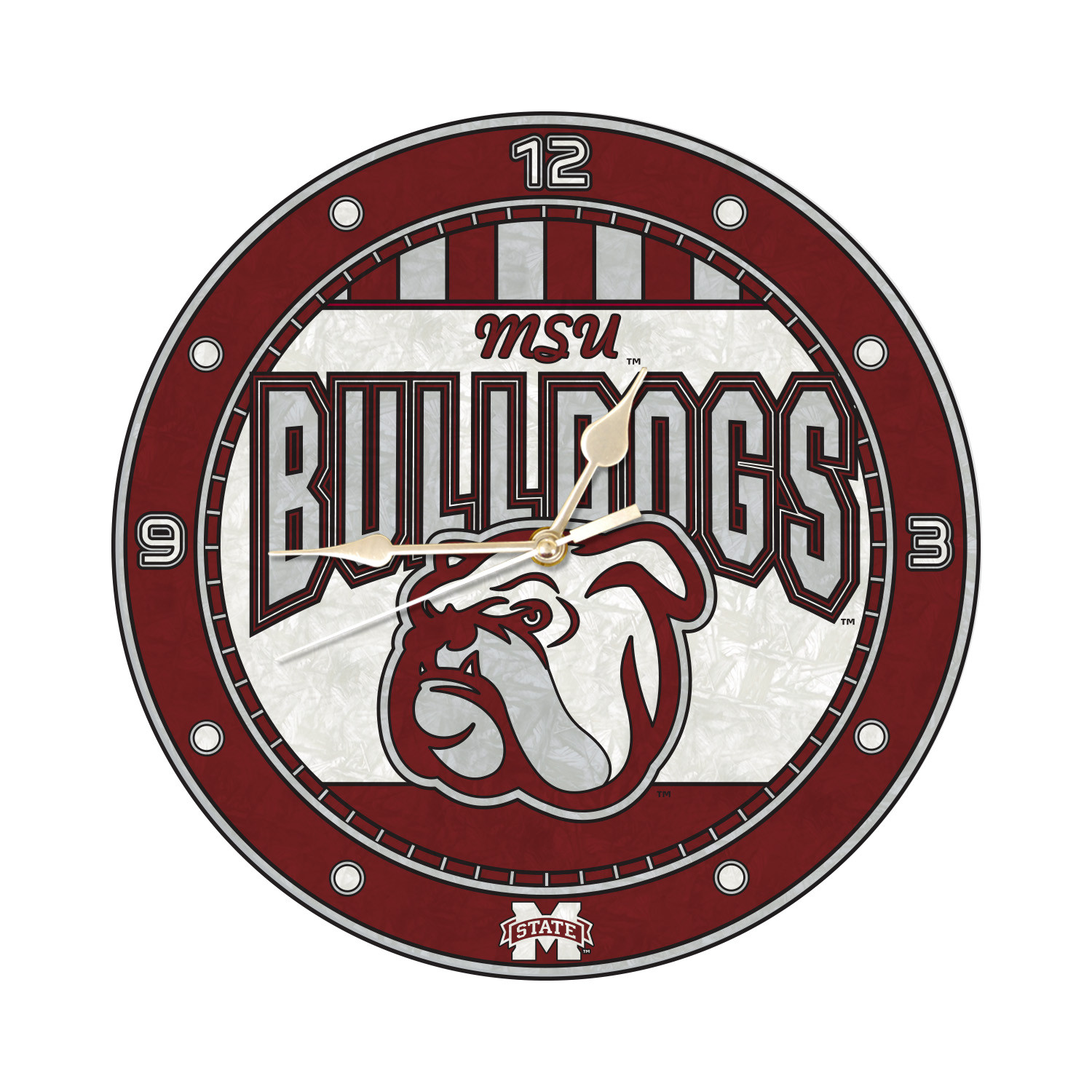 Mississippi State Bulldogs 12in Art Glass Clock