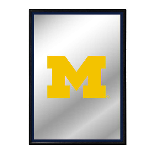 Michigan Wolverines: Block M - Framed Mirrored Wall Sign - Blue Edge