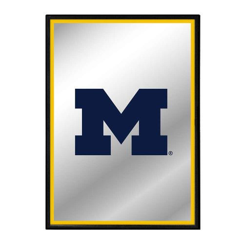 Michigan Wolverines: Block M - Framed Mirrored Wall Sign - Maize Edge