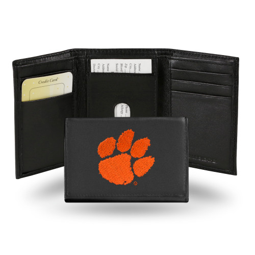 Clemson Tigers Embroidered Genuine Leather Tri-fold Wallet