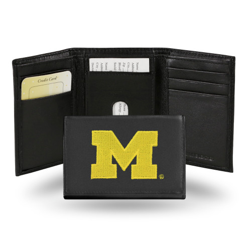 Michigan Wolverines Embroidered Genuine Leather Tri-fold Wallet