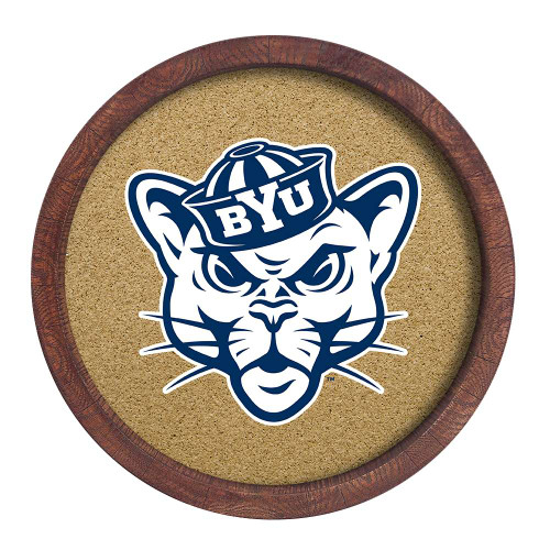 BYU Cougars: Mascot - "Faux" Barrel Framed Cork Board - Color
