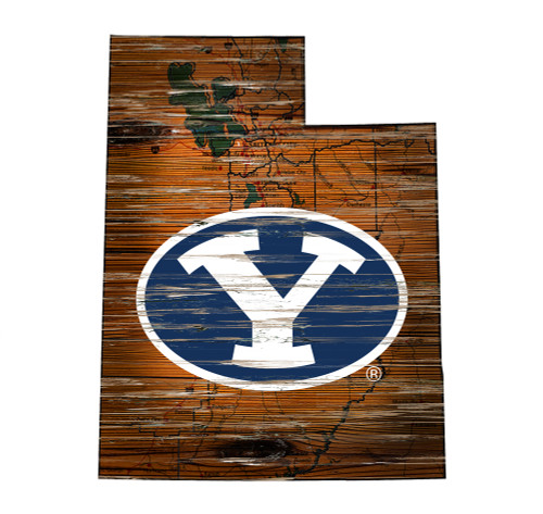 BYU Cougars Distressed State Wall Art