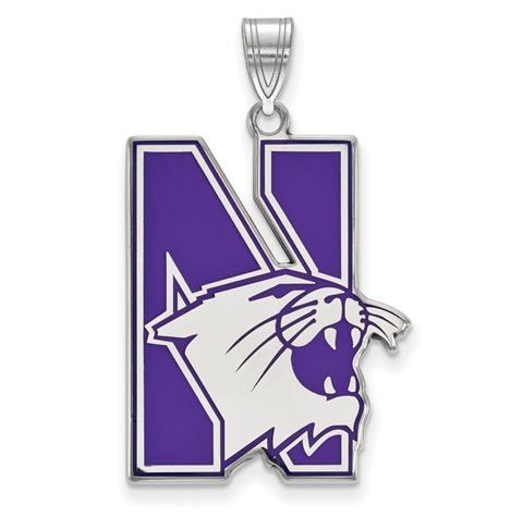 Northwestern University Sterling Silver Extra Large Enameled Pendant
