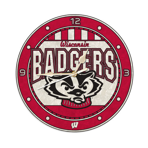 Wisconsin Badgers 12in Art Glass Clock