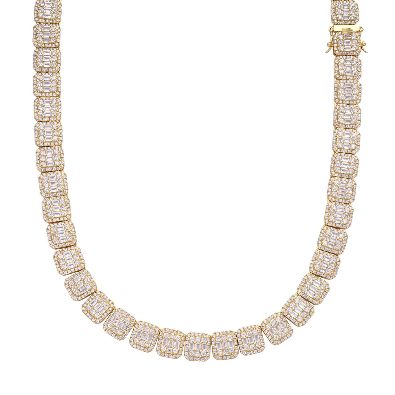 Men's Baguette Tennis Chain Rose Gold Over Real 925 Silver 18" Choker ...