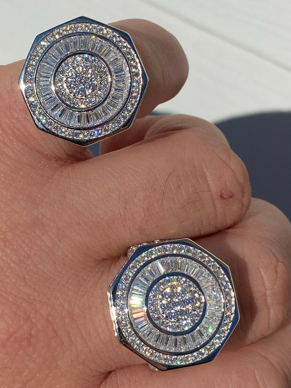 Large Real Solid 925 Sterling Silver Men's Baguette Diamond Pinky Ring ...