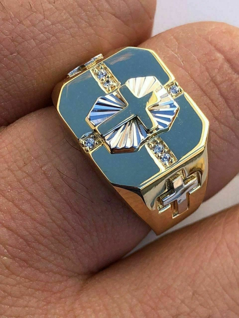 Mens 14k Gold Over Real Solid 925 Silver Cross Ring Size Pinky 7 8 9 10 ...