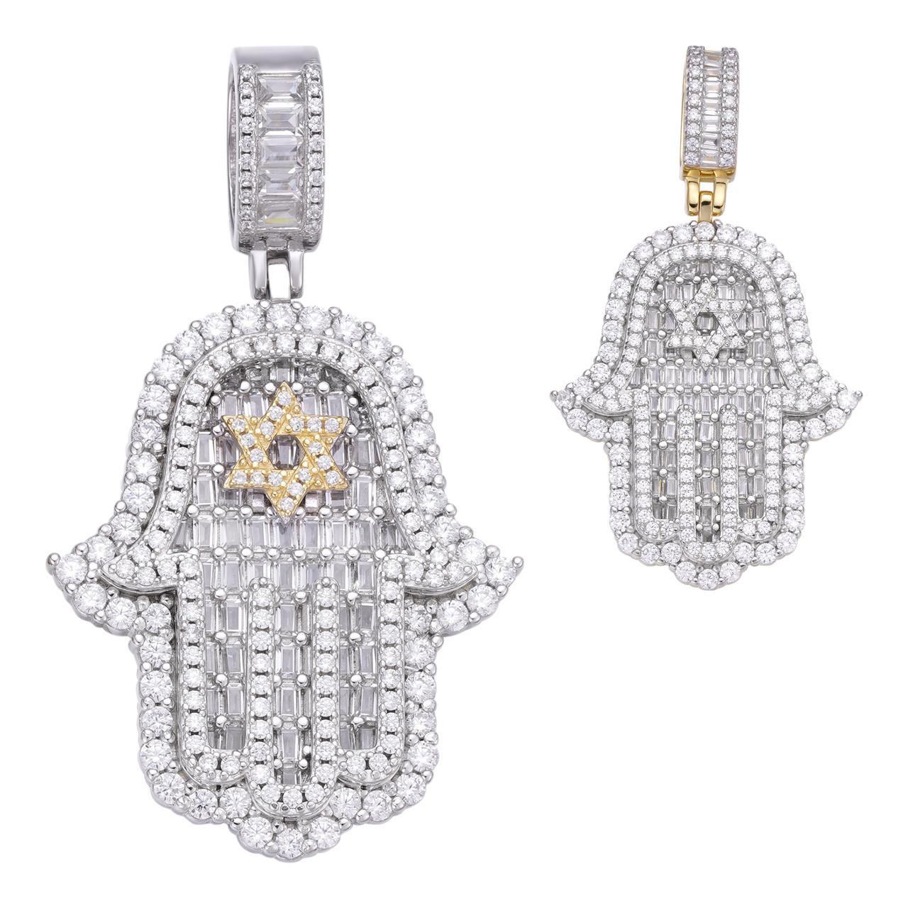 Real 925 Sterling Silver Hip Hop Hamsa Hand Masonic Pyramid Pendant ...