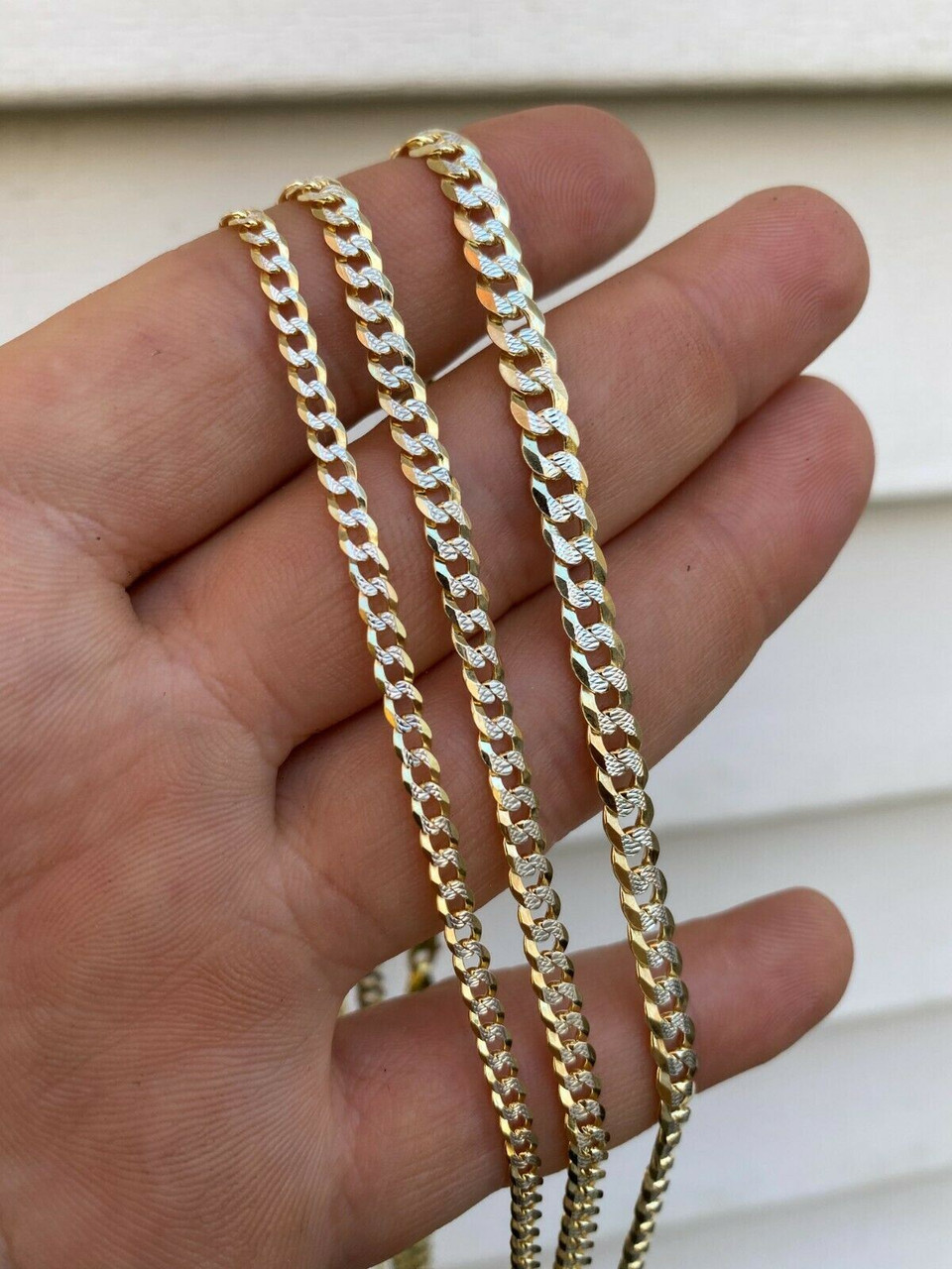 Real Cuban Link Chain Bracelet 14k Gold & Solid 925 Silver Two Tone ...