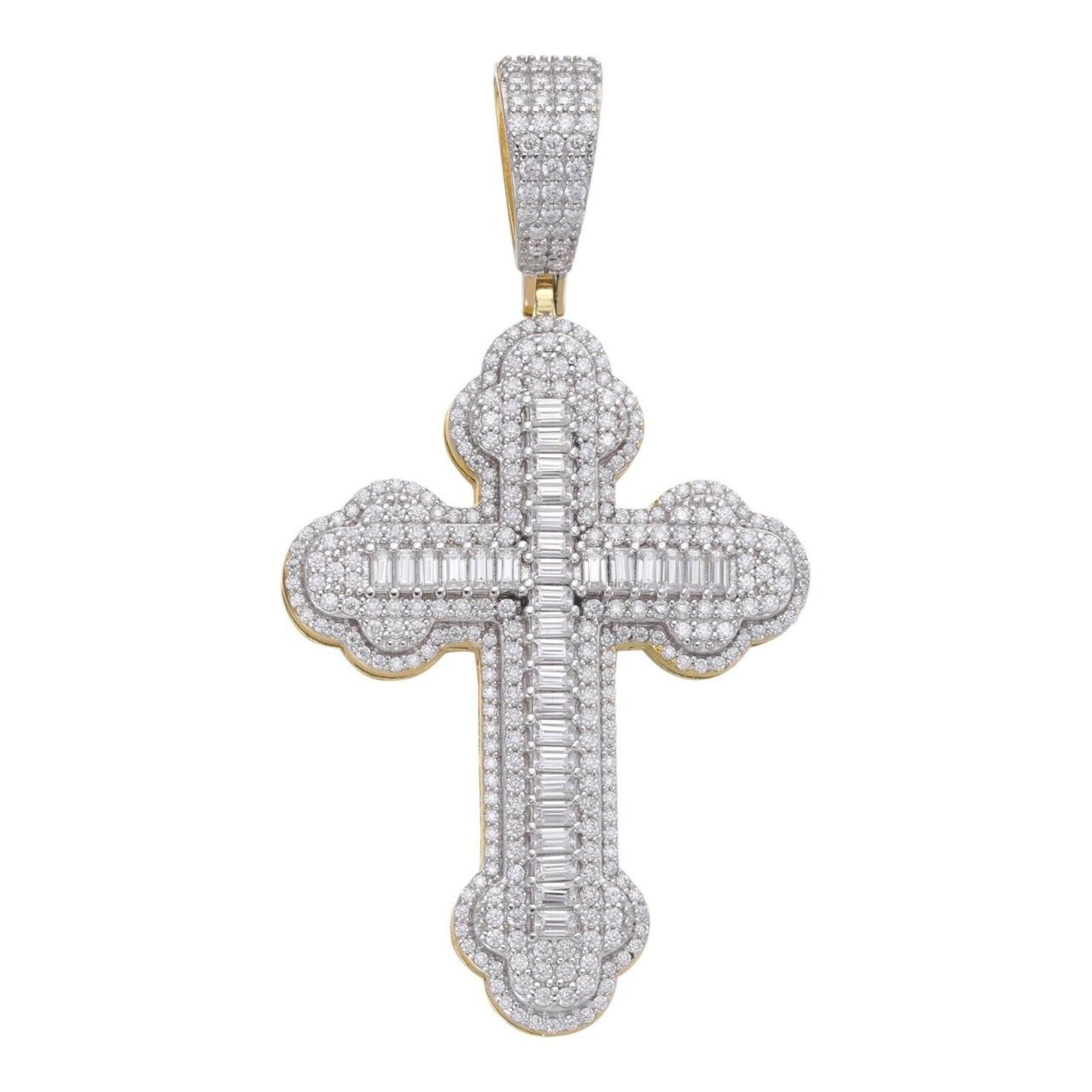 MOISSANITE Gothic Tupac Cross Pendant Iced Baguette Necklace 14k Gold ...