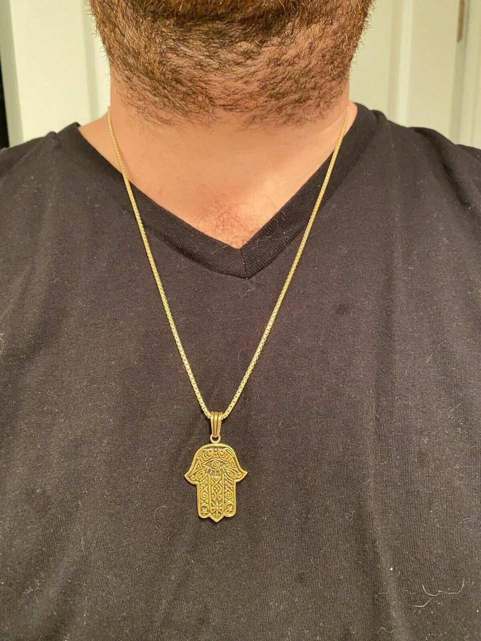 Solid 925 Sterling Silver Hamsa Hand of Fatima Pendant Gold Necklace Large 1.75 14K Yellow Gold Pendant Only