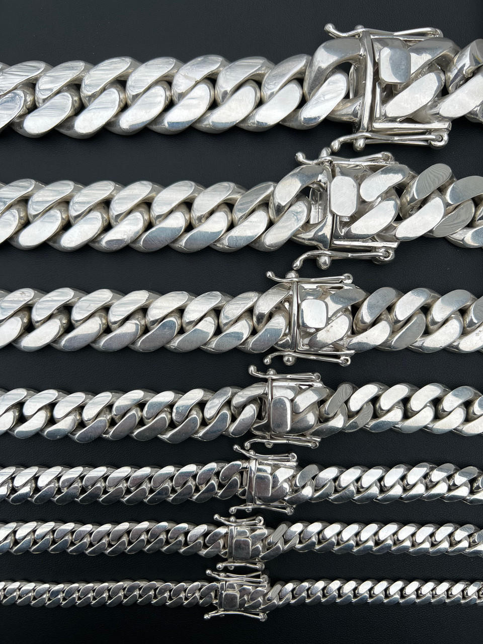 Handmade Tight Link Miami Cuban Chains Bracelets in 999 Silver 7 Bracelet 8mm