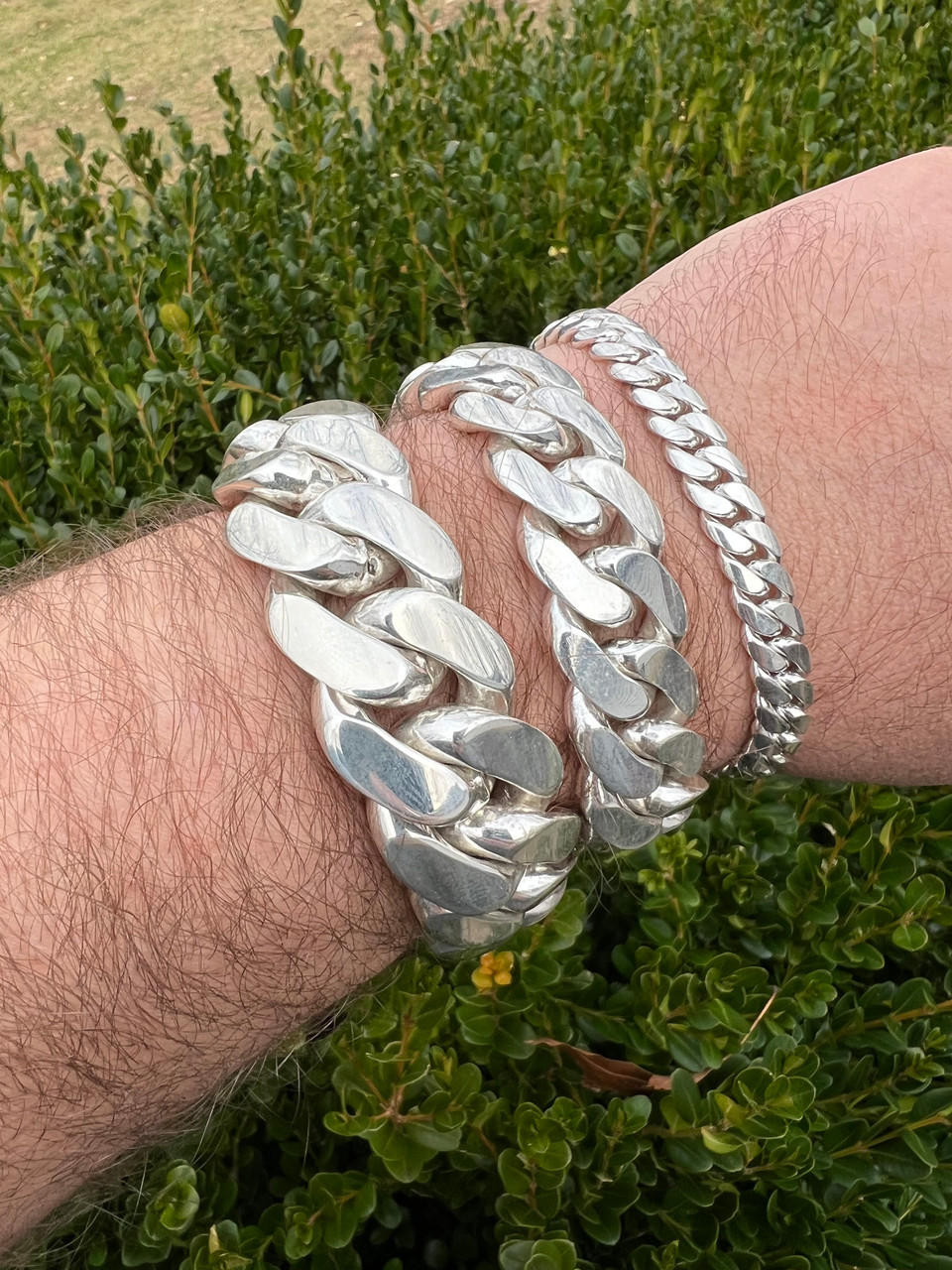 Handmade Tight Link Miami Cuban Chains Bracelets In 999 Silver