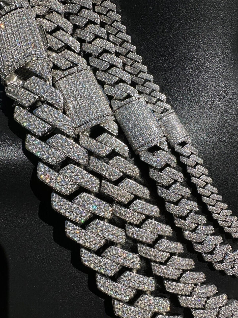 Moissanite Real Miami Cuban Link Prong Chain Iced Hip Hop 925 Silver Necklace 8mm 16