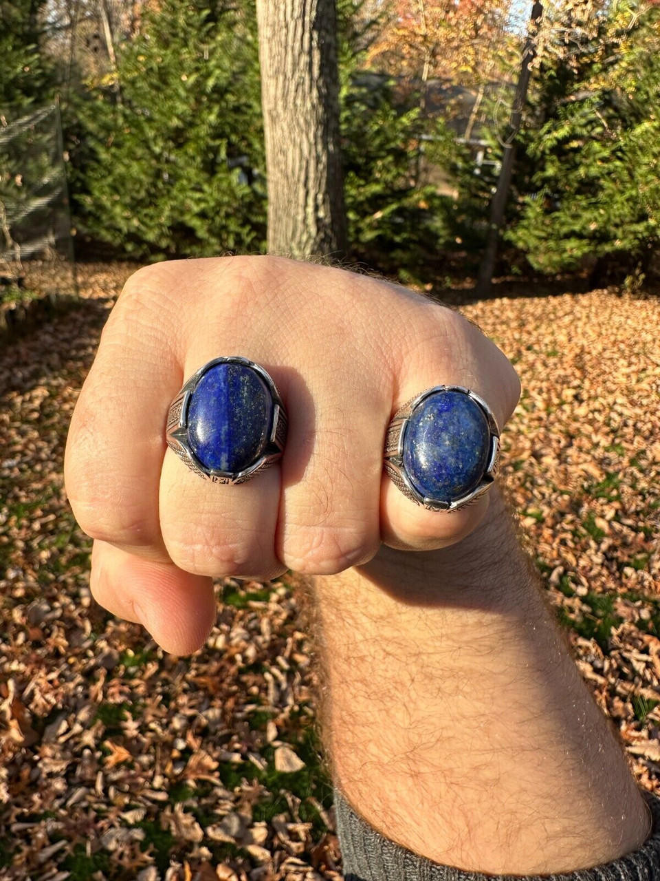 Wealth Ring 925 Silver Oxidized Genuine Blue Lapis Lazuli Stone