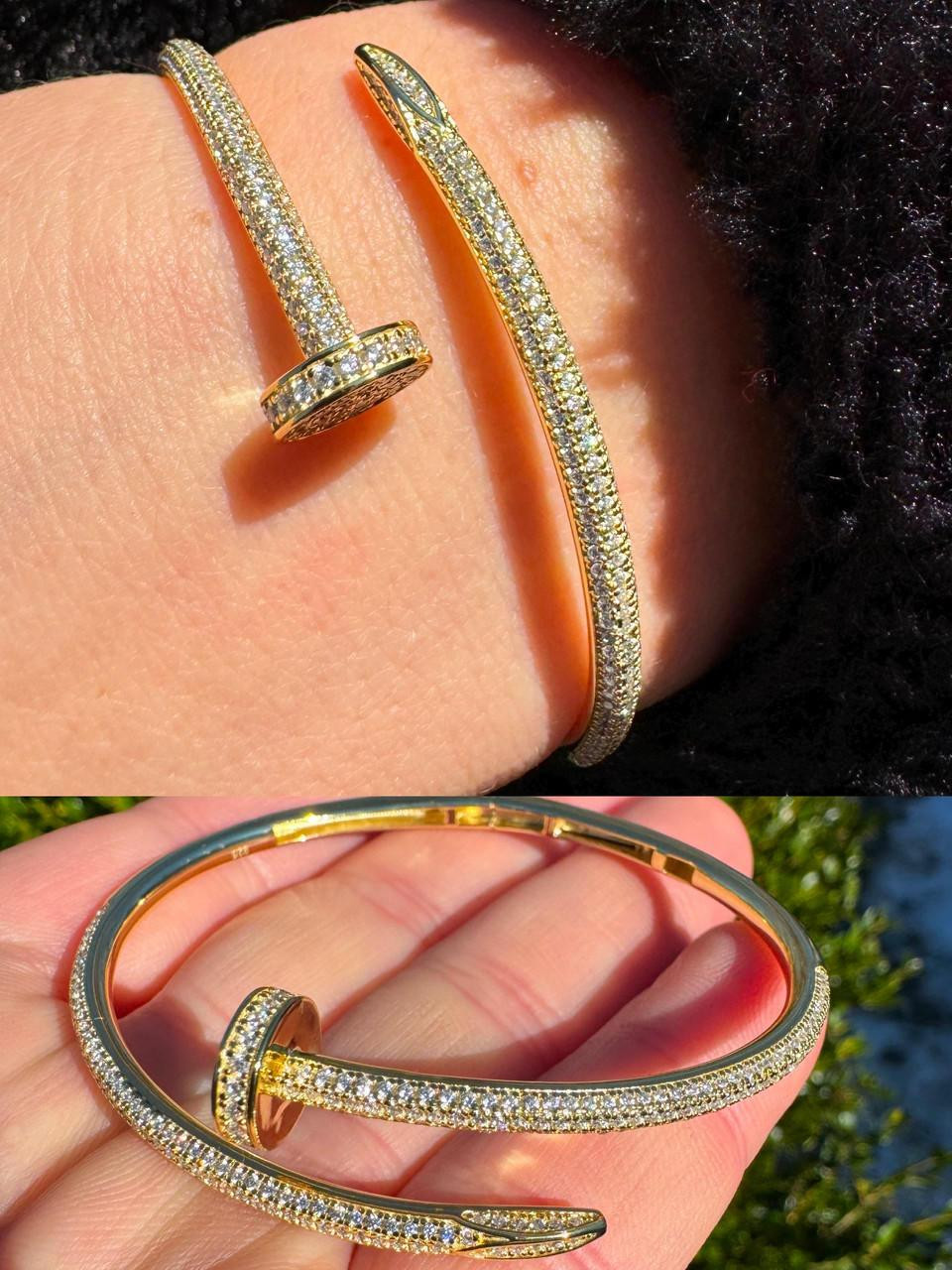 MOISSANITE Nail Bangle Bracelet Iced Out 14k Gold Vermeil 925 Silver 6 7.5