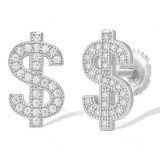 MOISSANITE Real 925 Silver Men Ladies Dollar Sign $ Money Earrings Iced ...