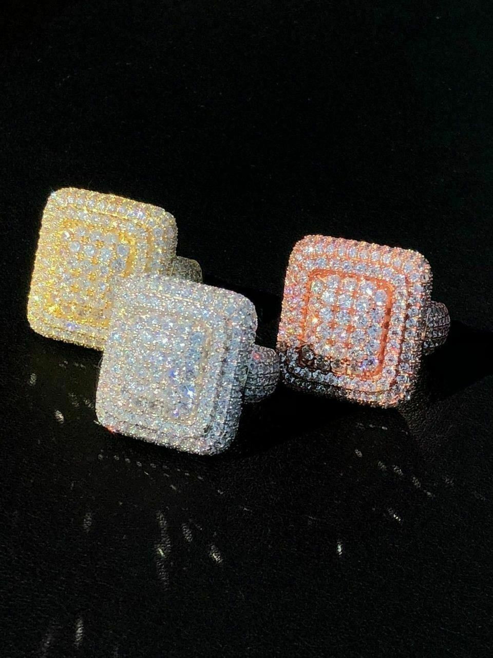 Solid 925 Silver Men's Hip Hop Rapper Big Diamond Pinky RING 14k Gold ...