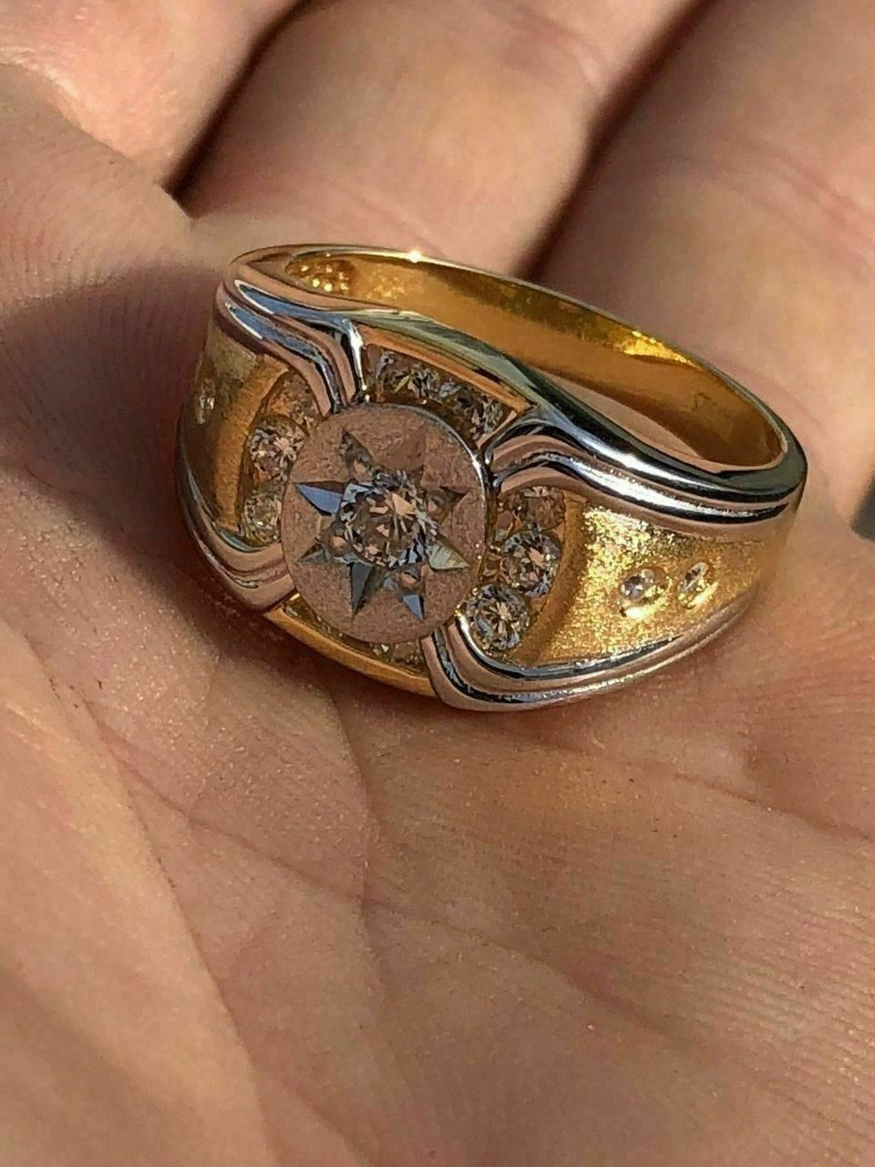 Men 14k Gold & Real Solid 925 Silver Super Iced Star Ring Size Man Made ...