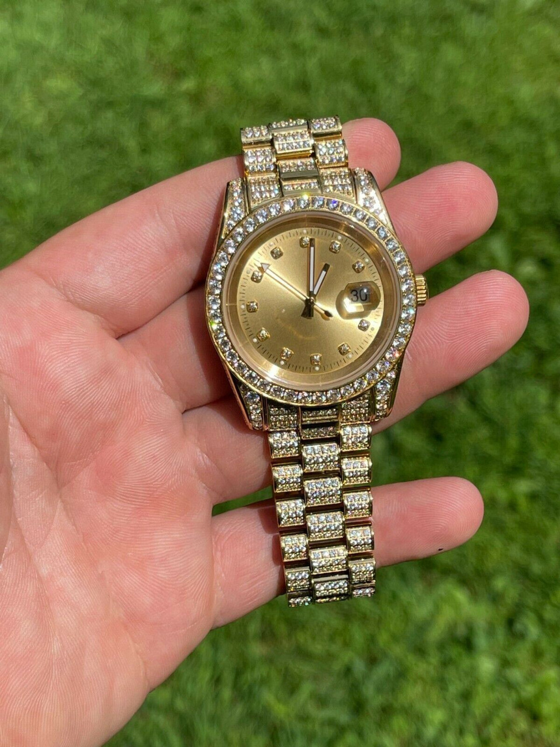 Real Men s Presidential 14k Gold Over Stainless S Watch Iced 12ct Out real-men-s-presidential-14k-gold-over-stainless-s-watch-iced-12ct-out