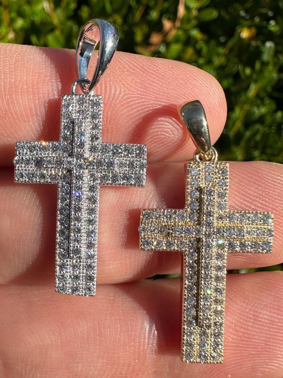 Iced 7ct VVS Real Diamond Huge 4" Solid 925 Silver Gold Cross Pendant ...
