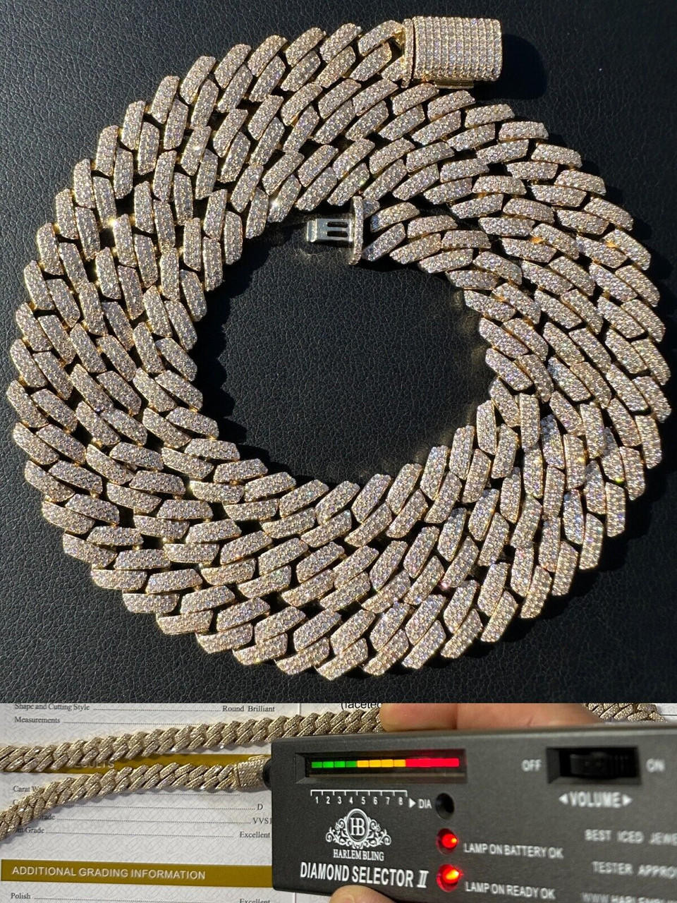 Real Diamond Solid 14k Yellow Gold Iced 6mm Miami Cuban Link Chain ...