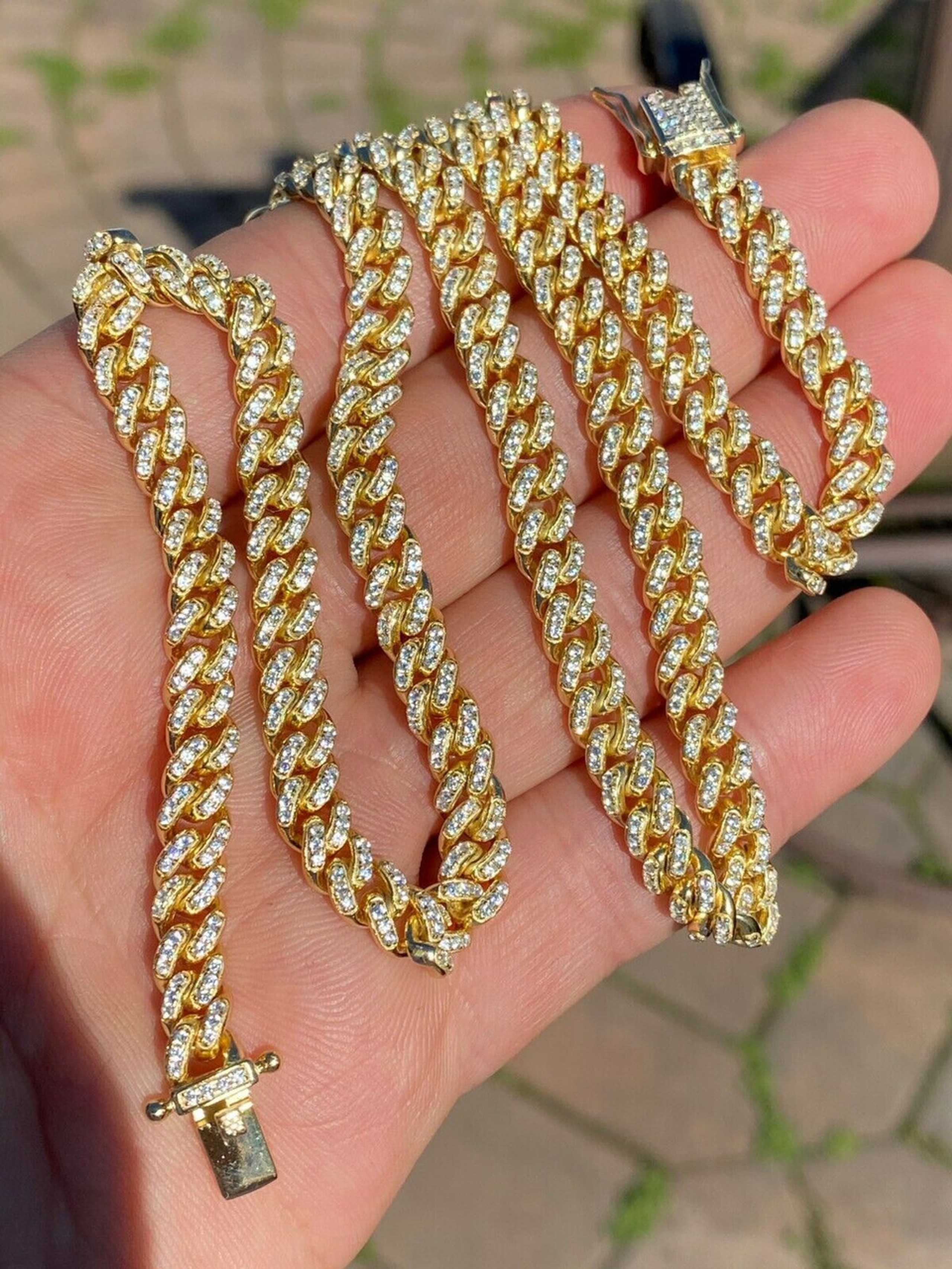 Real Diamond Solid 14k Yellow Gold Iced 6mm Miami Cuban Link Chain Necklace 6-8ct