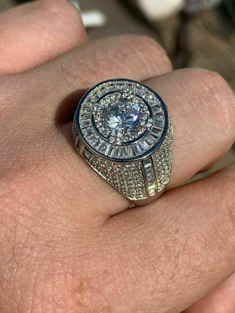 Men's Hip Hop 3D STAR Solid 14k Gold & 925 Silver Diamond Pinky RING ...