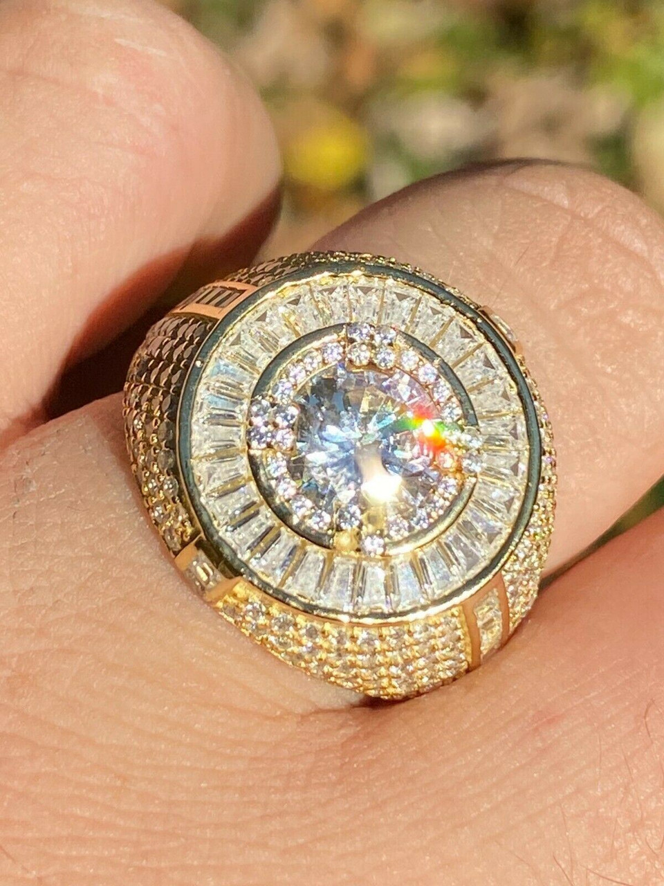 Large Real Solid 925 Sterling Silver Men's Baguette Diamond Pinky Ring ...