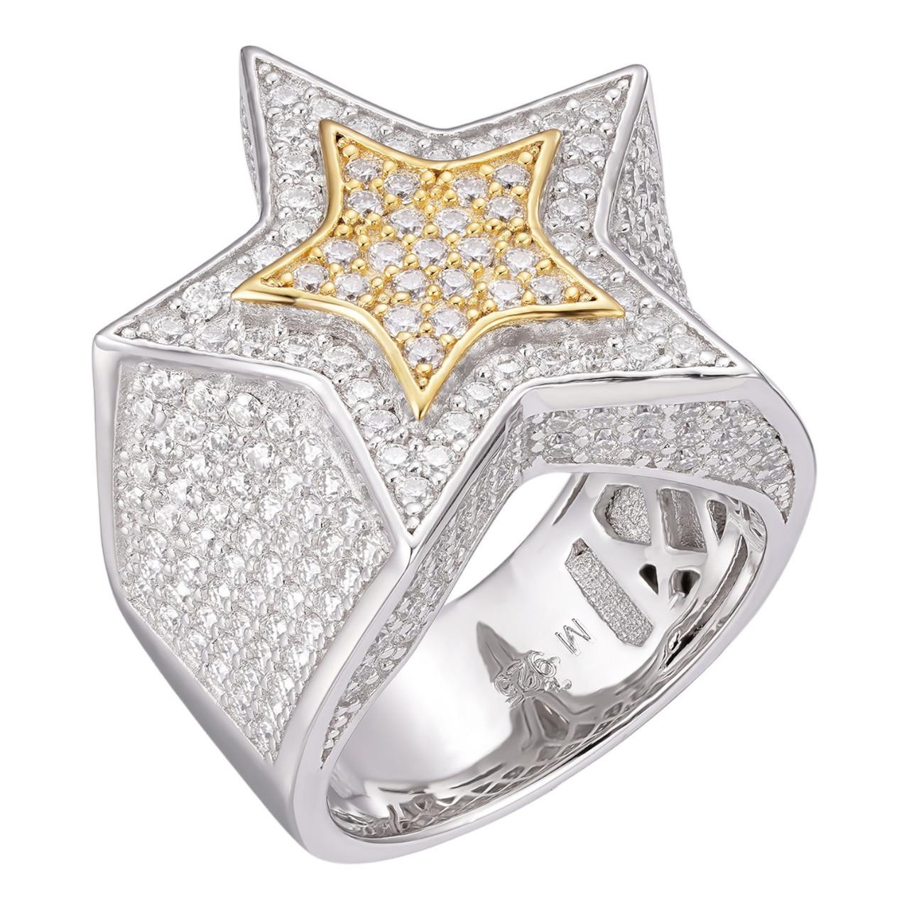 Men's Hip Hop 3D STAR Solid 14k Gold & 925 Silver Diamond Pinky RING ...