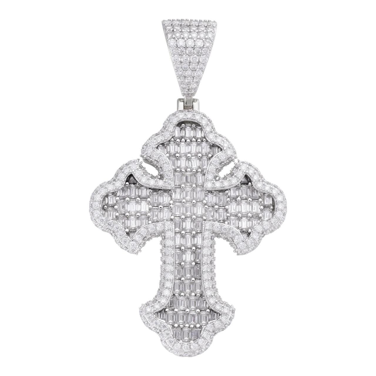 MOISSANITE Gothic Tupac Cross Pendant Baguette Necklace Rose Gold ...