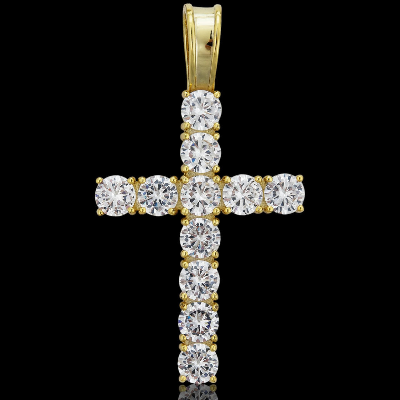 Real MOISSANITE Solid 10k White Gold Iced Tennis Cross Pendant Necklace ...