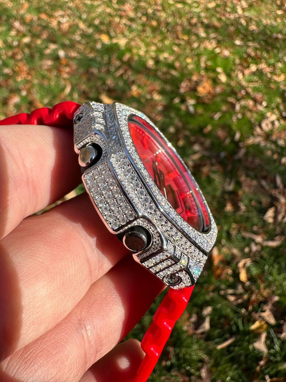 MOISSANITE Real 925 Silver Iced Red Casio G Shock GA-2100 Hip Hop Watch ...