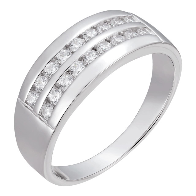 Red Moissanite Ring - 925 Silver Double Row Eternity Ring