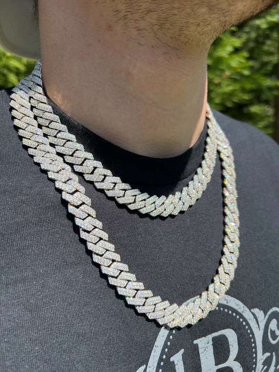 MOISSANITE Prong Cuban Link Chain Real Iced Necklace Hip Hop Pass Diamond Test