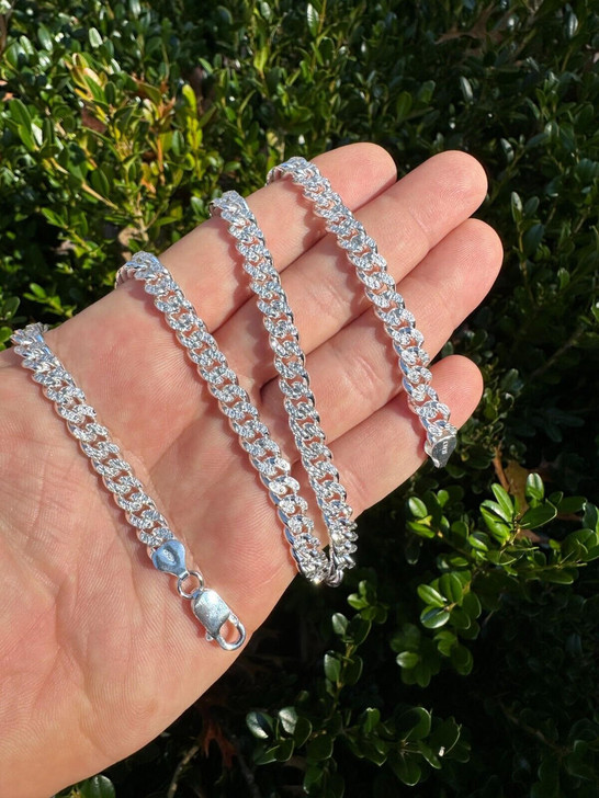 Miami Cuban Chain Diamond Cut Real 925 Sterling Silver Bracelet ...
