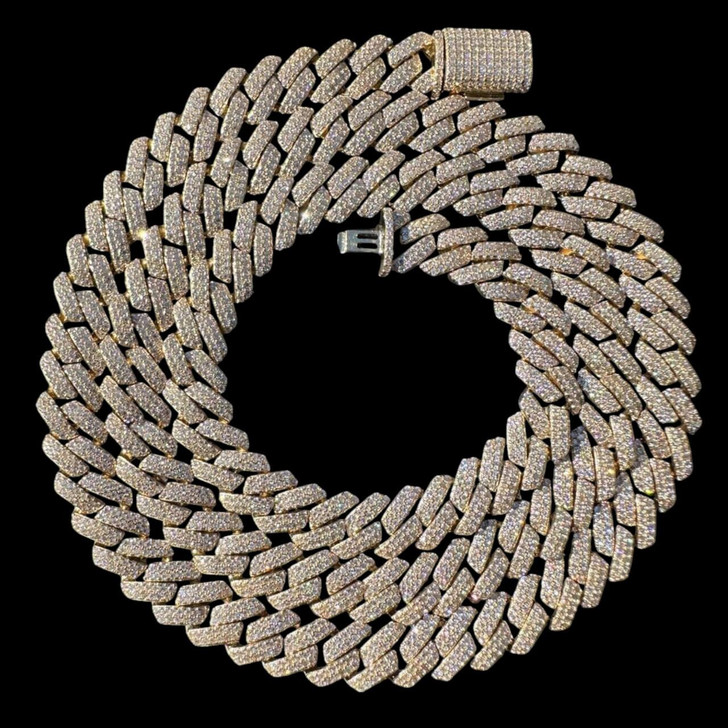 MOISSANITE 1 Bestseller Miami Cuban Link Prong Chain Necklace Iced Out 14k Yellow Gold 8mm 16 30
