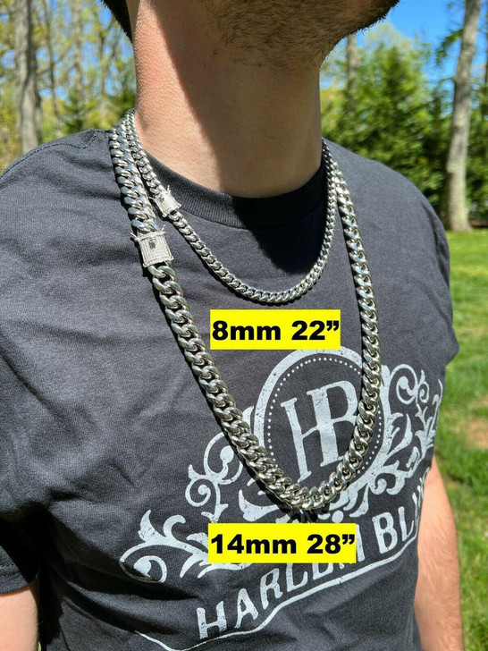 Miami Cuban Link Chain Necklace W. CZ Clasp - Stainless Steel W. 925 ...