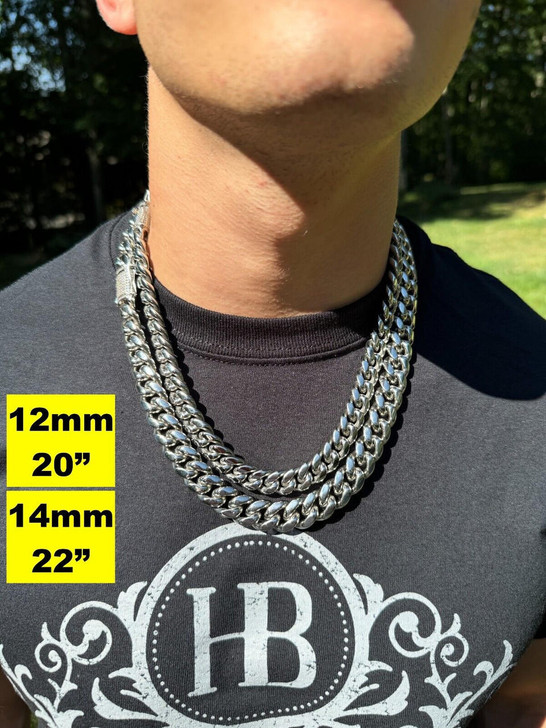 Miami Cuban Link Chain Necklace W. CZ Clasp - Stainless Steel W. 925 ...