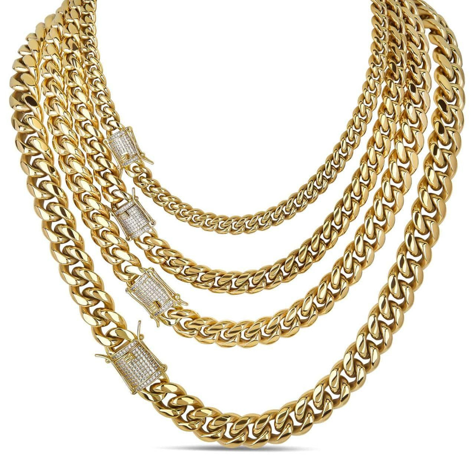 Miami Cuban Link Chain Necklace W. CZ Clasp - Stainless Steel W. 925 ...