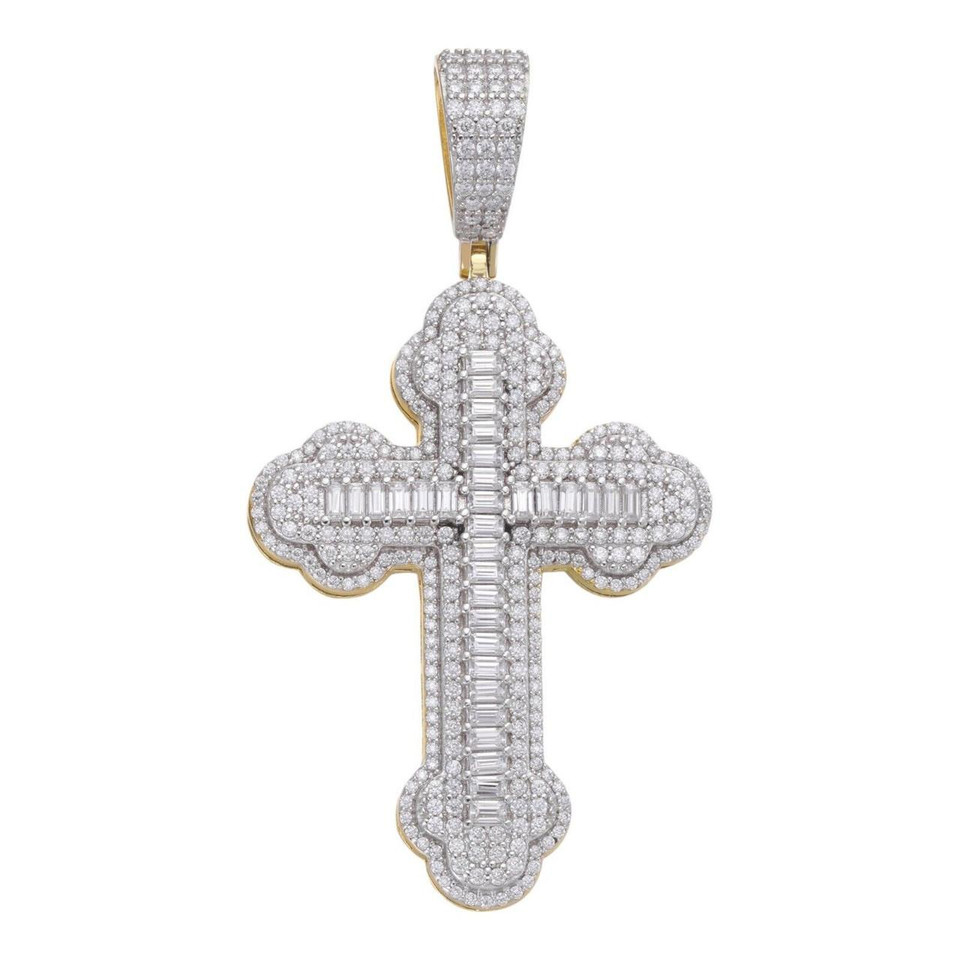 MOISSANITE Gothic Tupac Cross Pendant Baguette Necklace Rose Gold ...