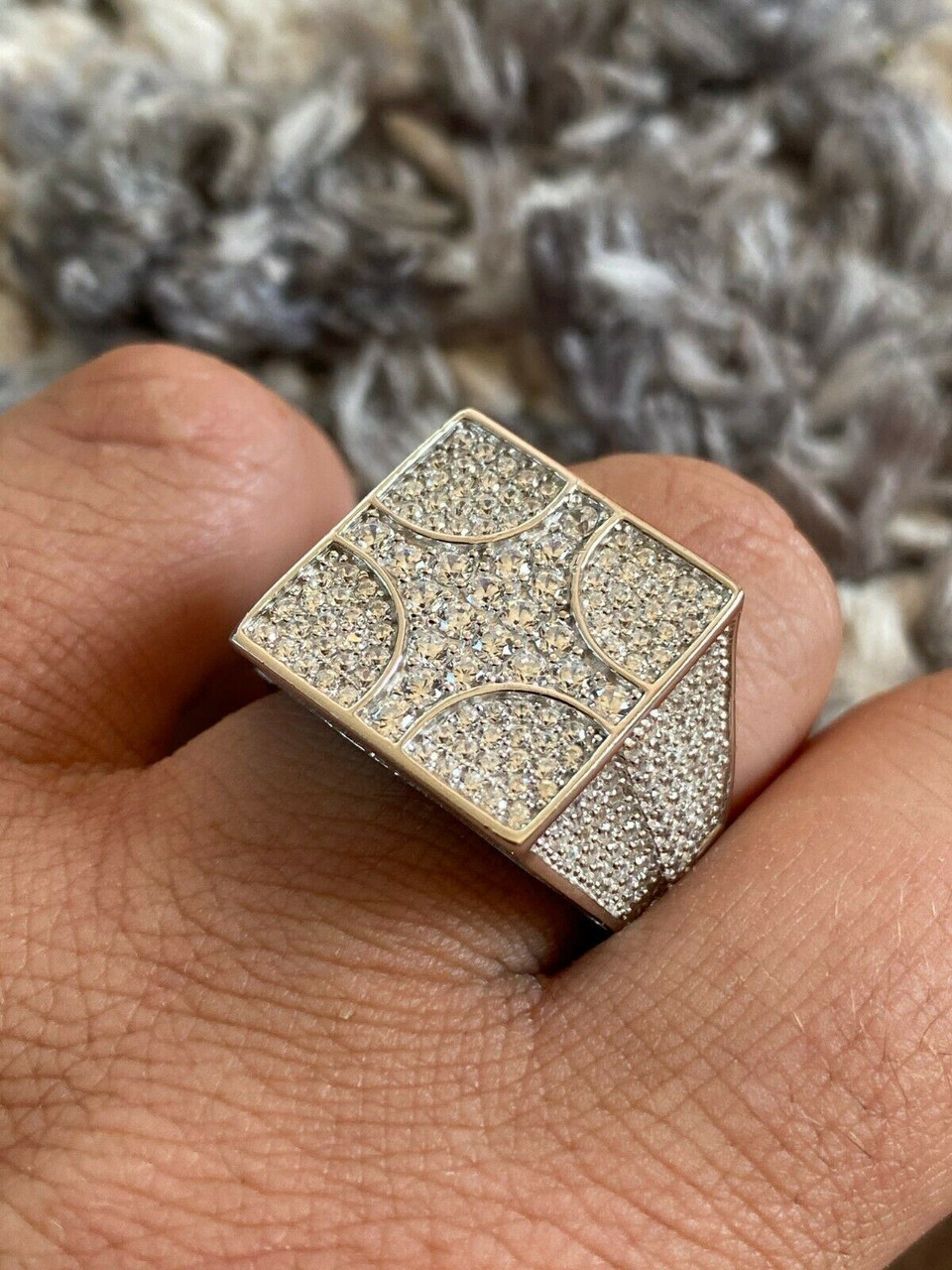 Large Real Solid 925 Sterling Silver Mens Diamond Ring Hip Hop 18mm ...