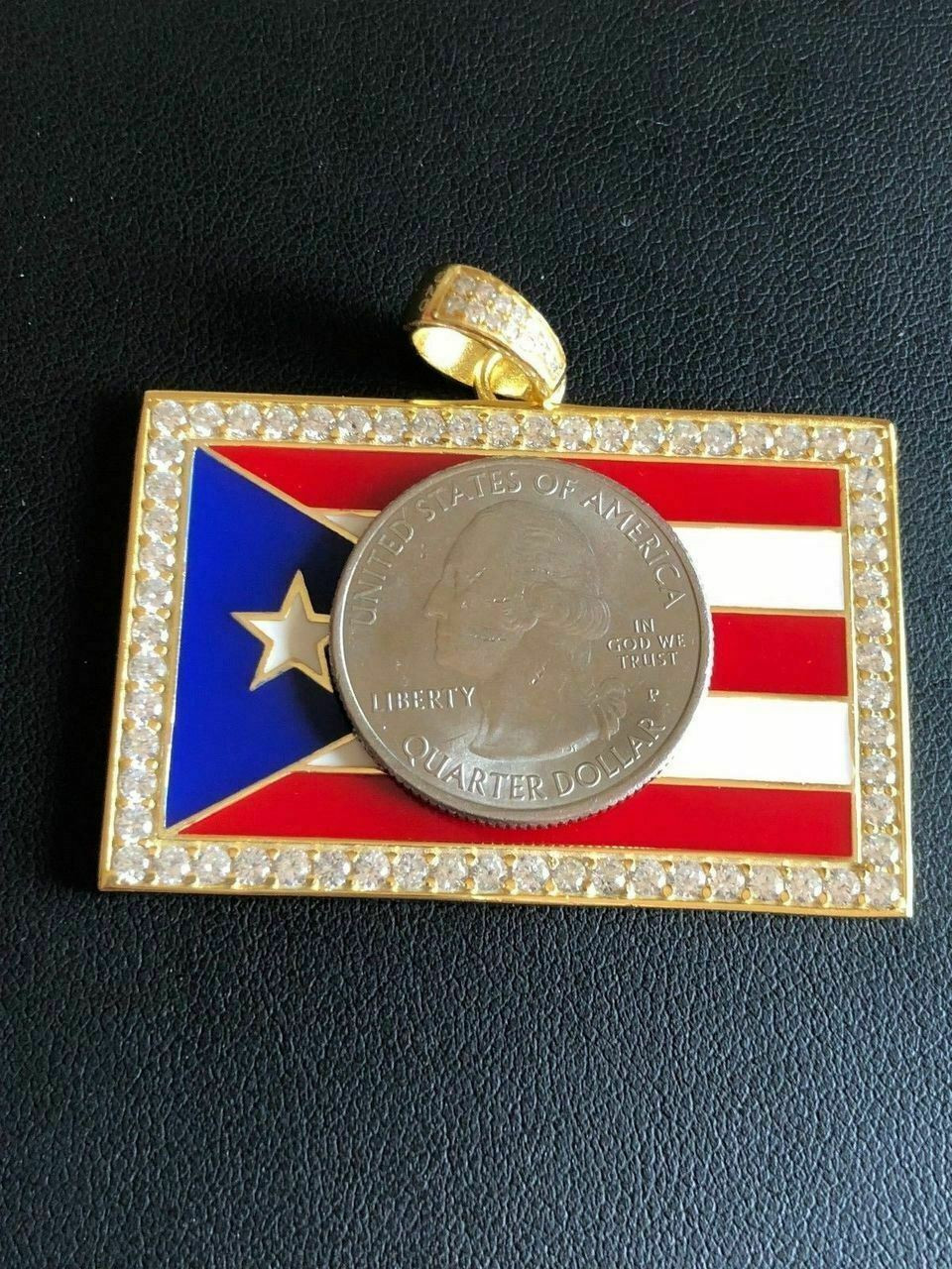 Solid 925 Silver Puerto Rico Flag Pendant 2" Wide BORICUA Rican Chain ...