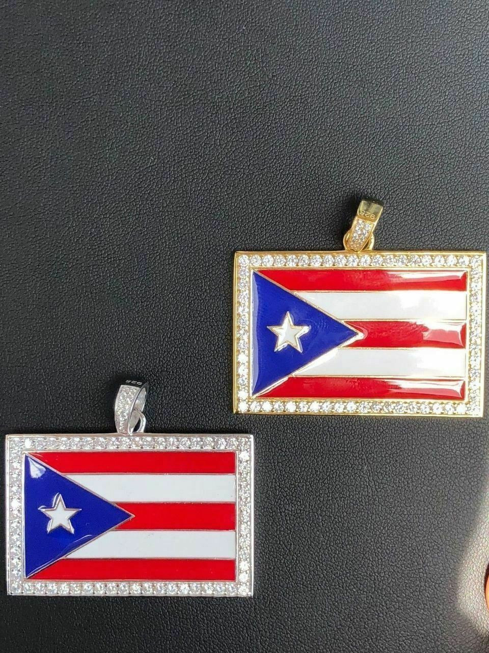 Solid 925 Silver Puerto Rico Flag Pendant 2" Wide BORICUA Rican Chain ...