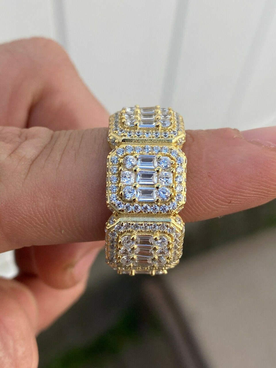 Solid 925 Silver Men's Hip Hop Rapper Baguette Diamond Pinky RING 14k ...