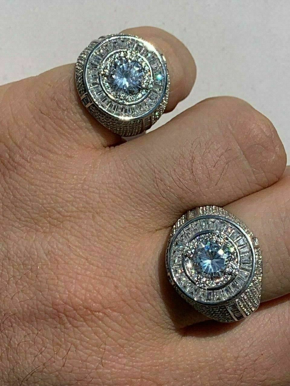 Men's Solid 925 Sterling Silver Big Diamond Solitaire RING Real Icy ...